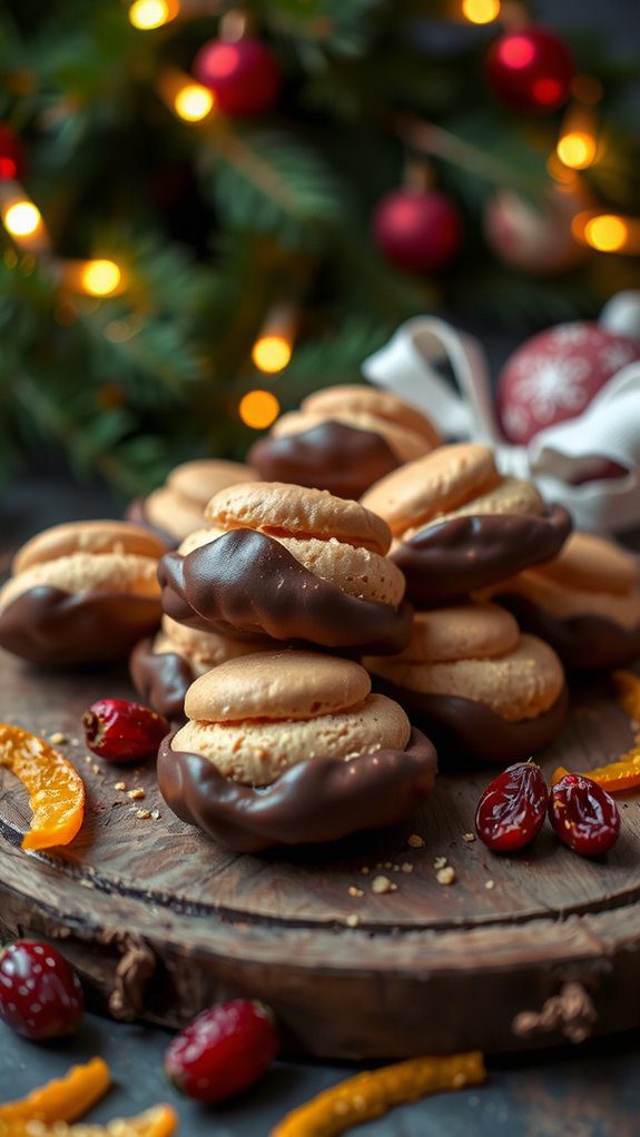 Chocolate Dipped Christmas Macaroons